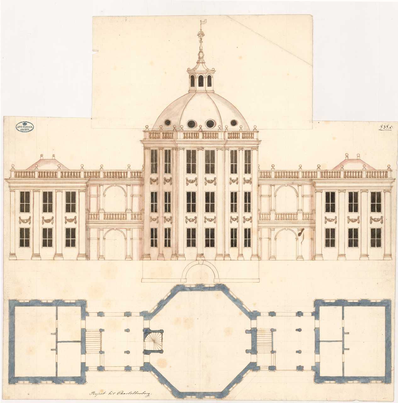 Projekt til Charlottenborg. Kongens Nytorv. Plan og opstalt ...