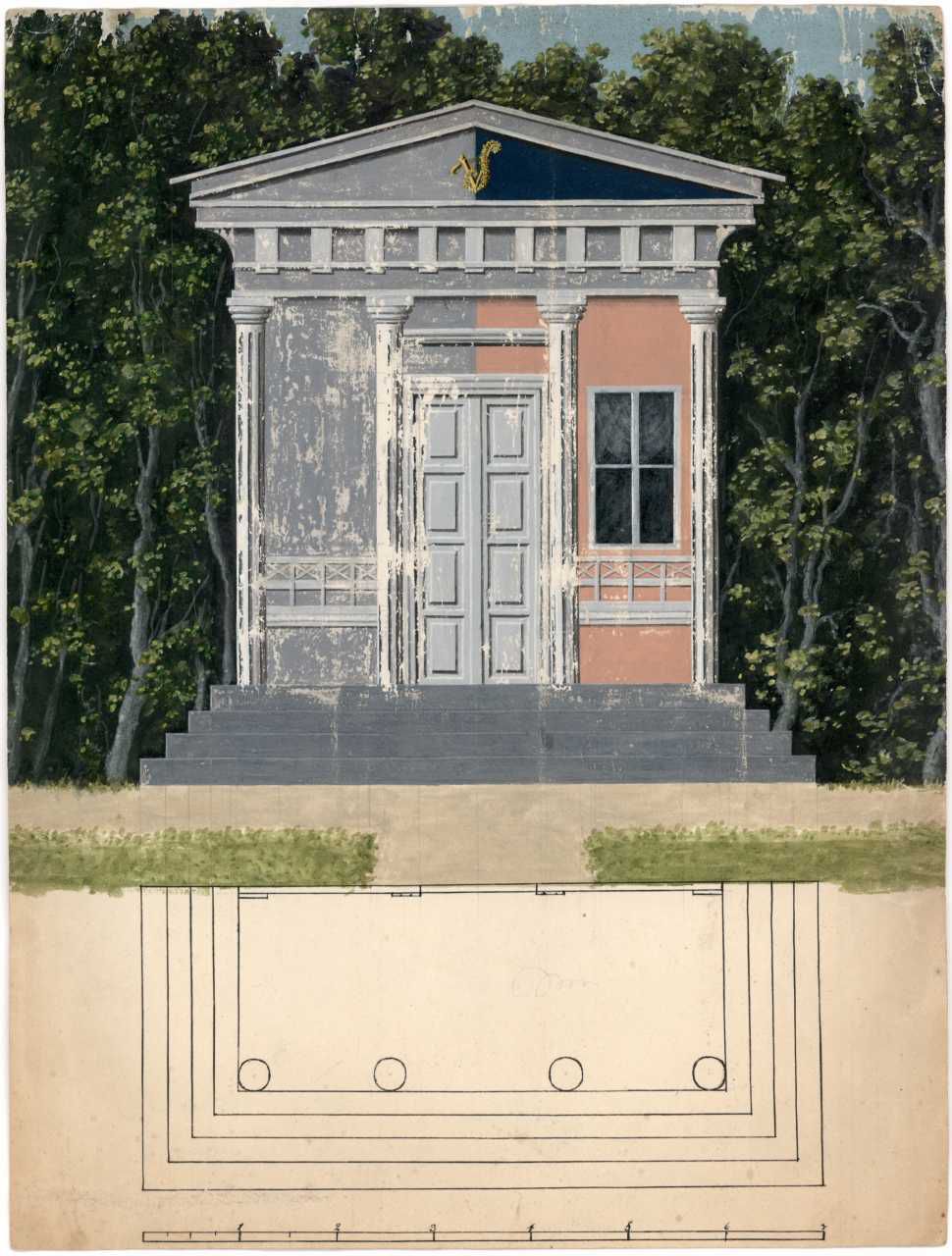 Elvedgaard. Lysthus, plan og opstalt - Nationalmuseets Samlinger Online