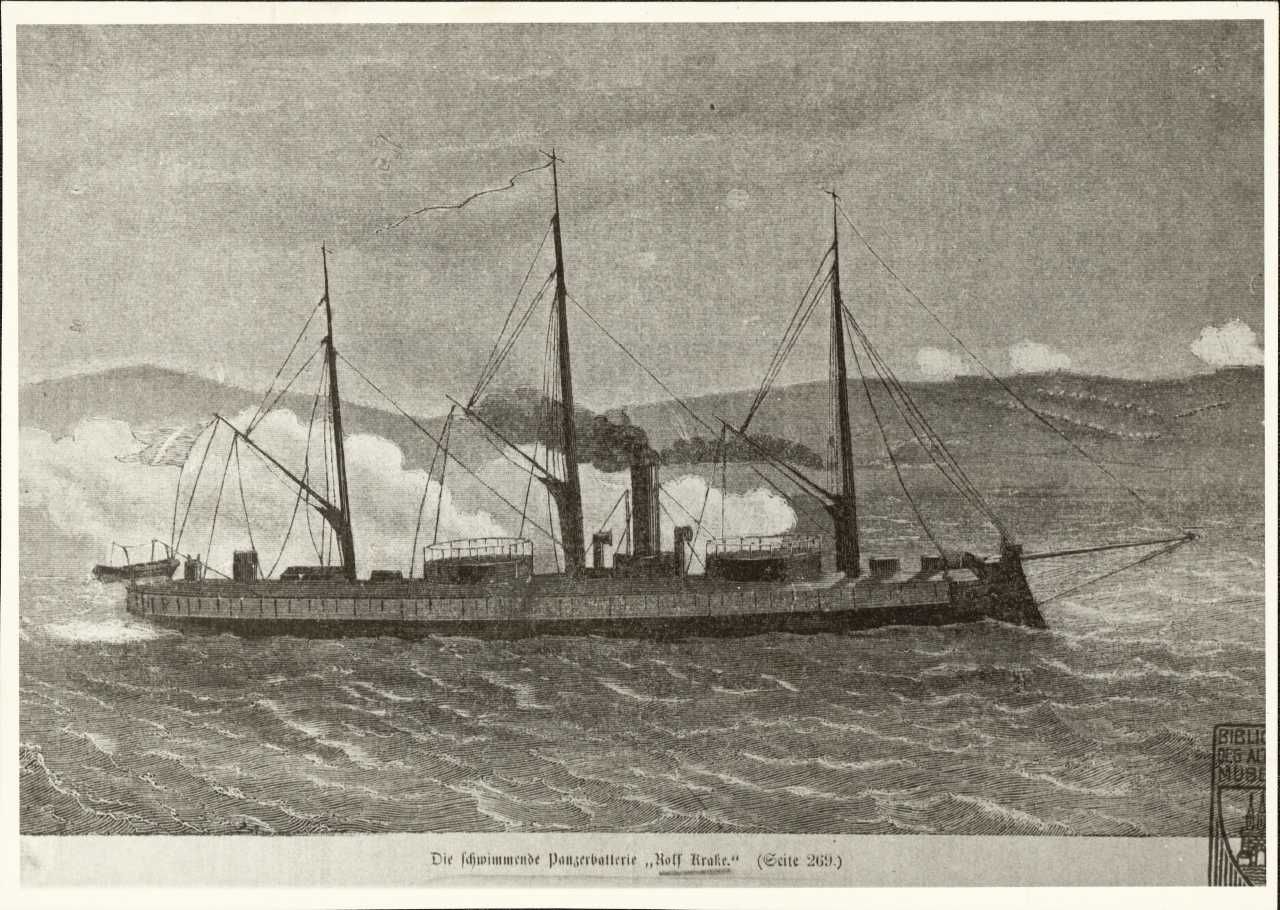 Foto s/h af avistræsnit af panserskibet "Rolf Krake" - Nationalmuseets ...